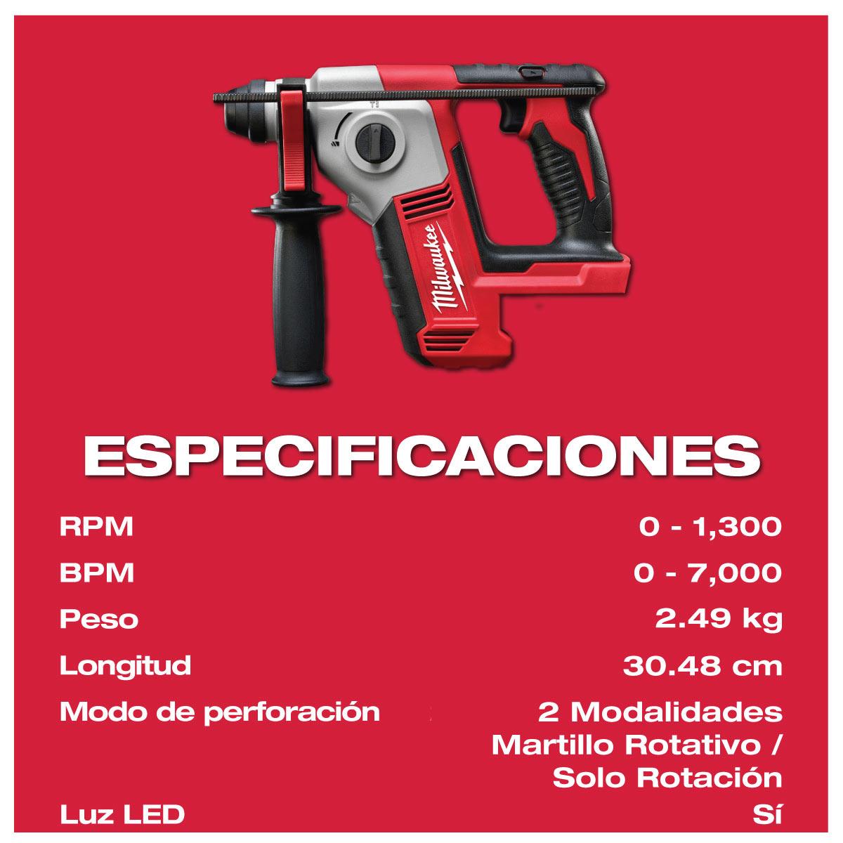 ROTOMARTILLO INALÁMBRICO MILWAUKEE M18 SDS PLUS DE 5/8 | The Home Depot ...
