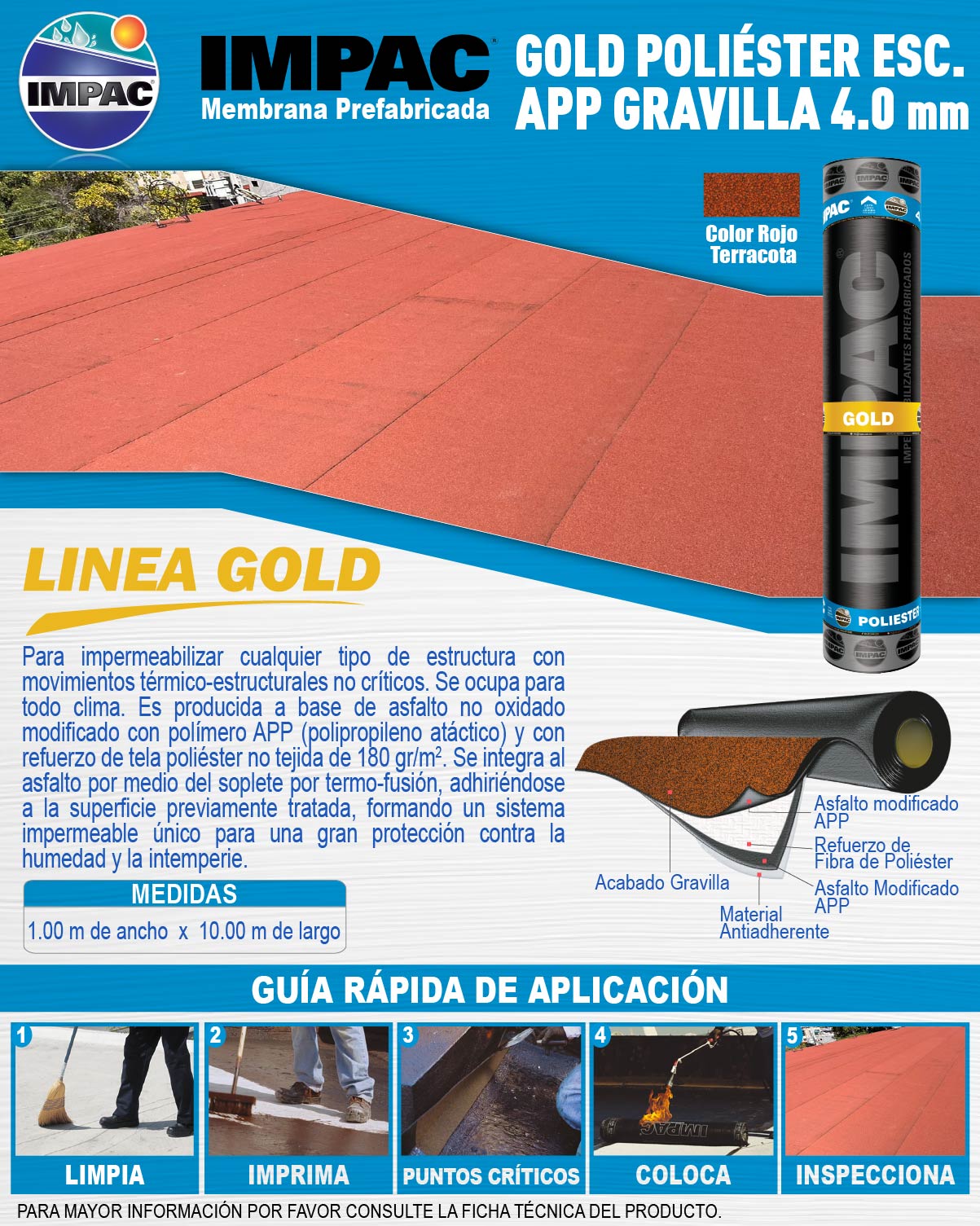 MEMBRANA PREFABRICADA IMPAC APP GOLD ESC. POLIESTER GRAVILLA TERRACOTA ...