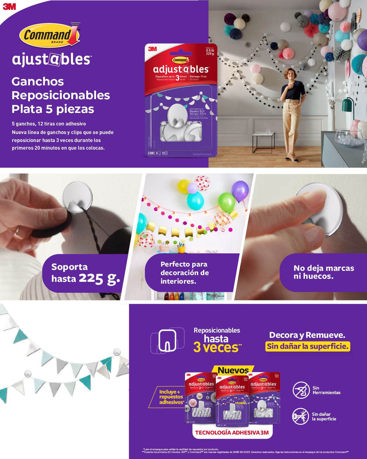 COMMAND GANCHOS REPOSICIONABLES PLATA, 5 PZAS | The Home Depot México