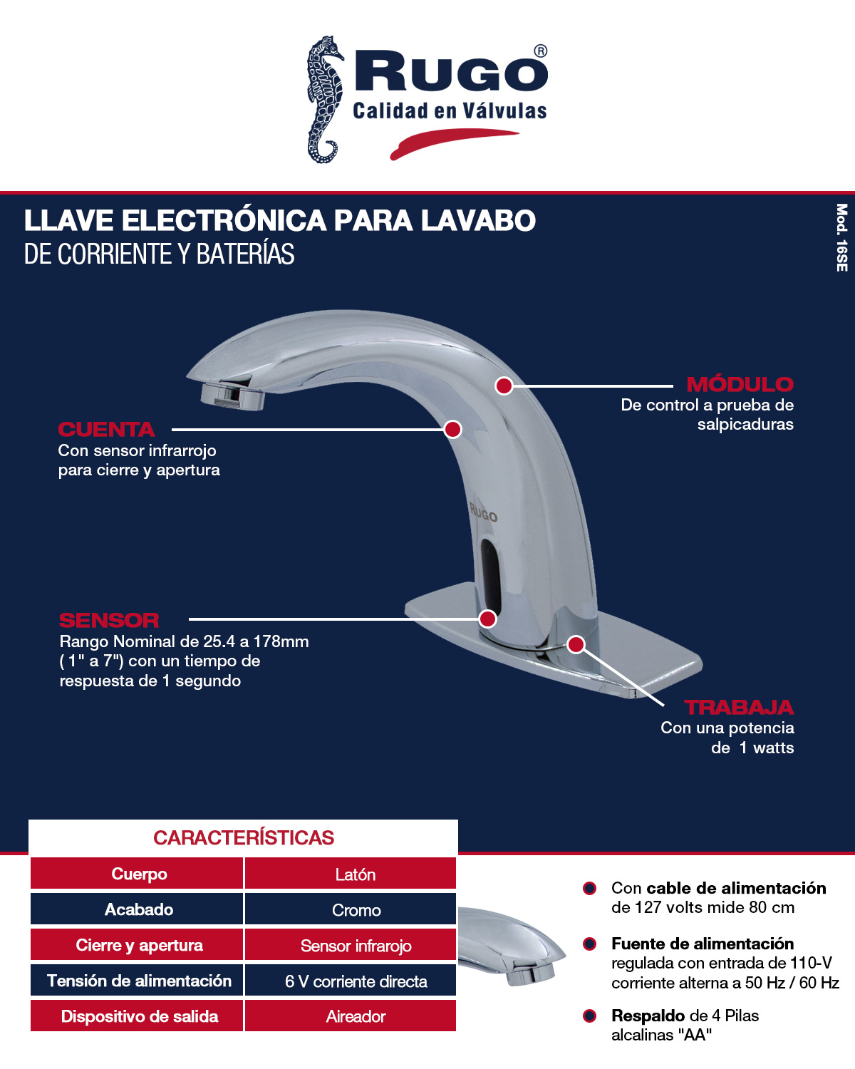 LLAVE DE SENSOR PARA LAVABO RUGO 18 X 16 X 20 CM METAL | The Home Depot ...