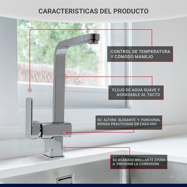 MEZCLADORA PARA FREGADERO 33 X 4.3 X 24 CM CROMADO RUGO | The Home ...