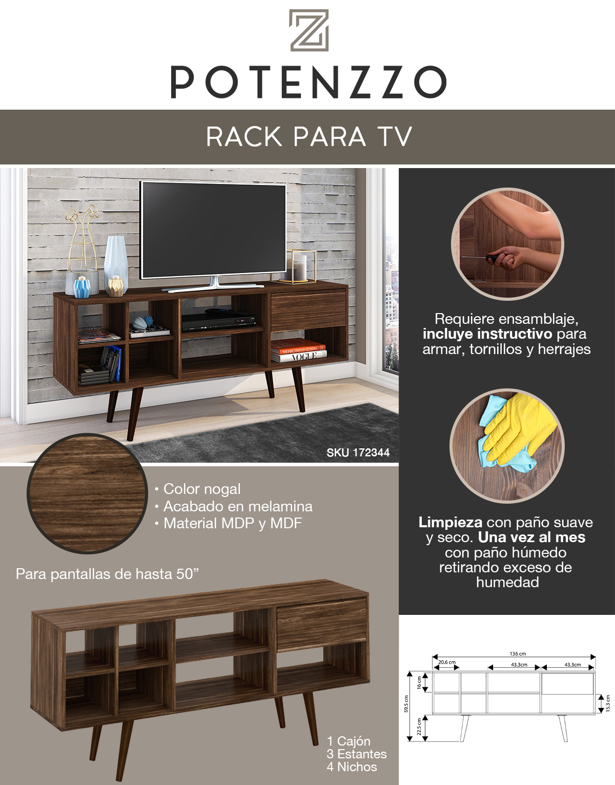 MUEBLE RACK P/ TV NOGAL R1462.0002 | The Home Depot México