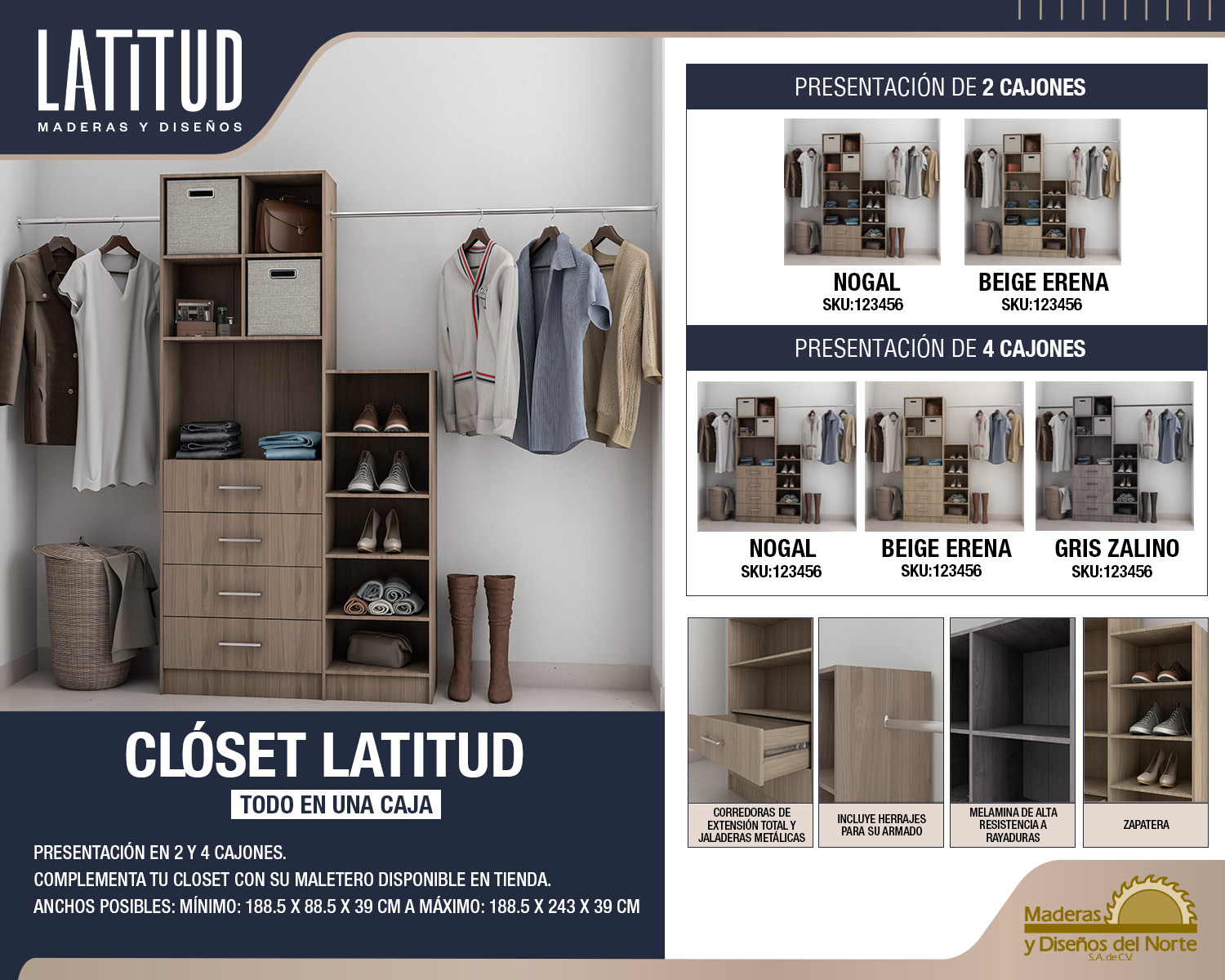 CLOSET LATITUD GRIS ZALINO 4 CAJONES 88 X 188.5 X 39 CMS | The Home ...