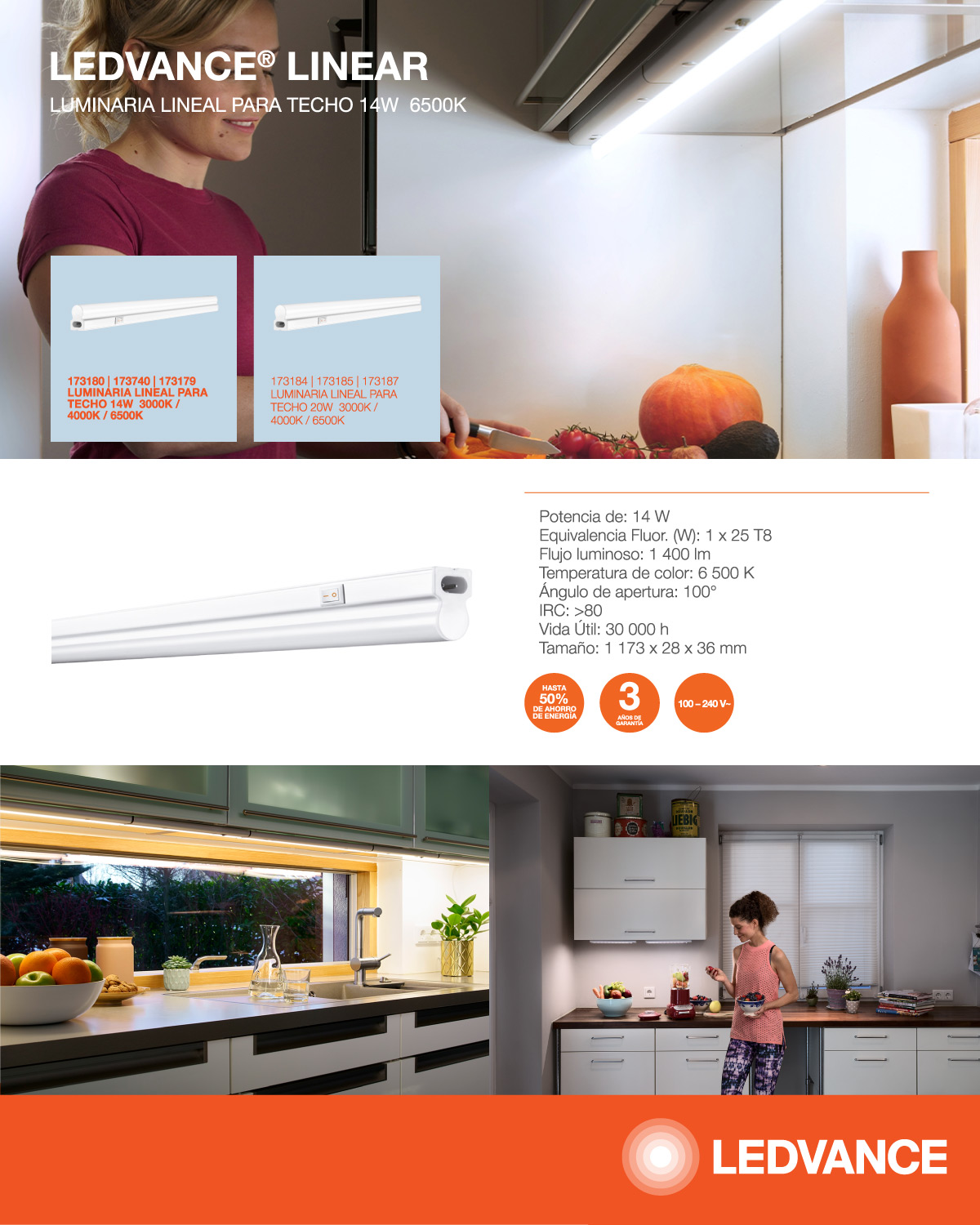 LUMINARIA LINEAL PARA TECHO 14W 6500K 1.20M | The Home Depot México