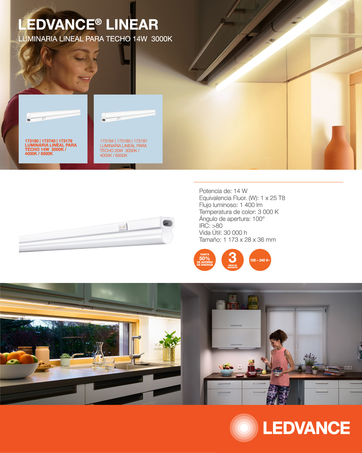 LUMINARIA LINEAL PARA TECHO 14W 3000K 1.20M | The Home Depot México