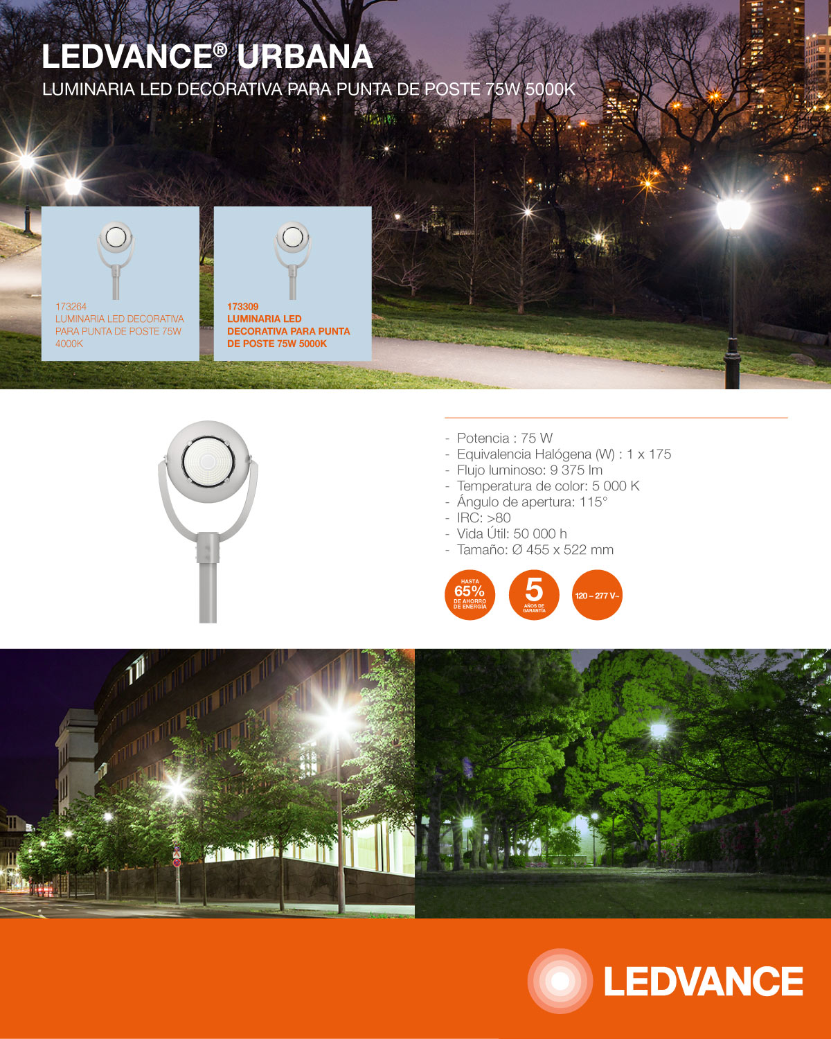 LUMINARIA LED DECORATIVA PARA PUNTA DE POSTE 75W 5000K | The Home Depot ...