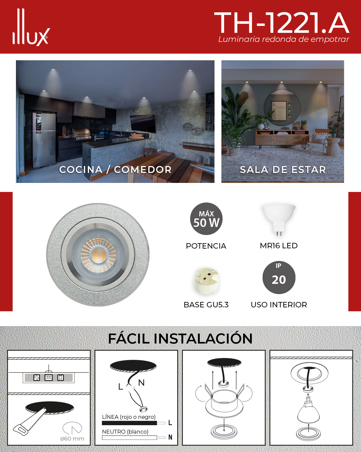 Luminario Illux empotrar para techo TH-1221.A | The Home Depot México