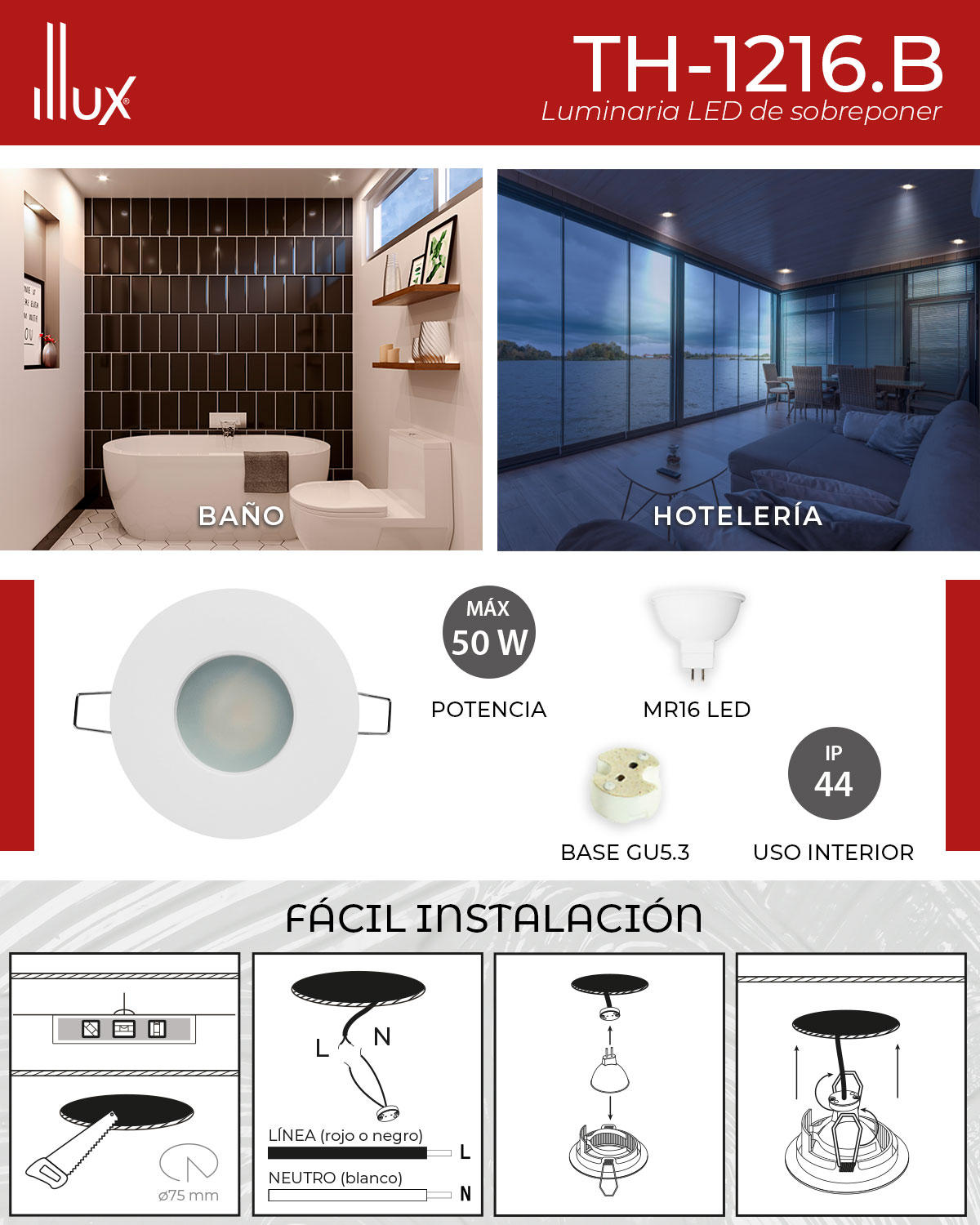 Luminario Illux empotrado para techo TH-1216.B | The Home Depot México