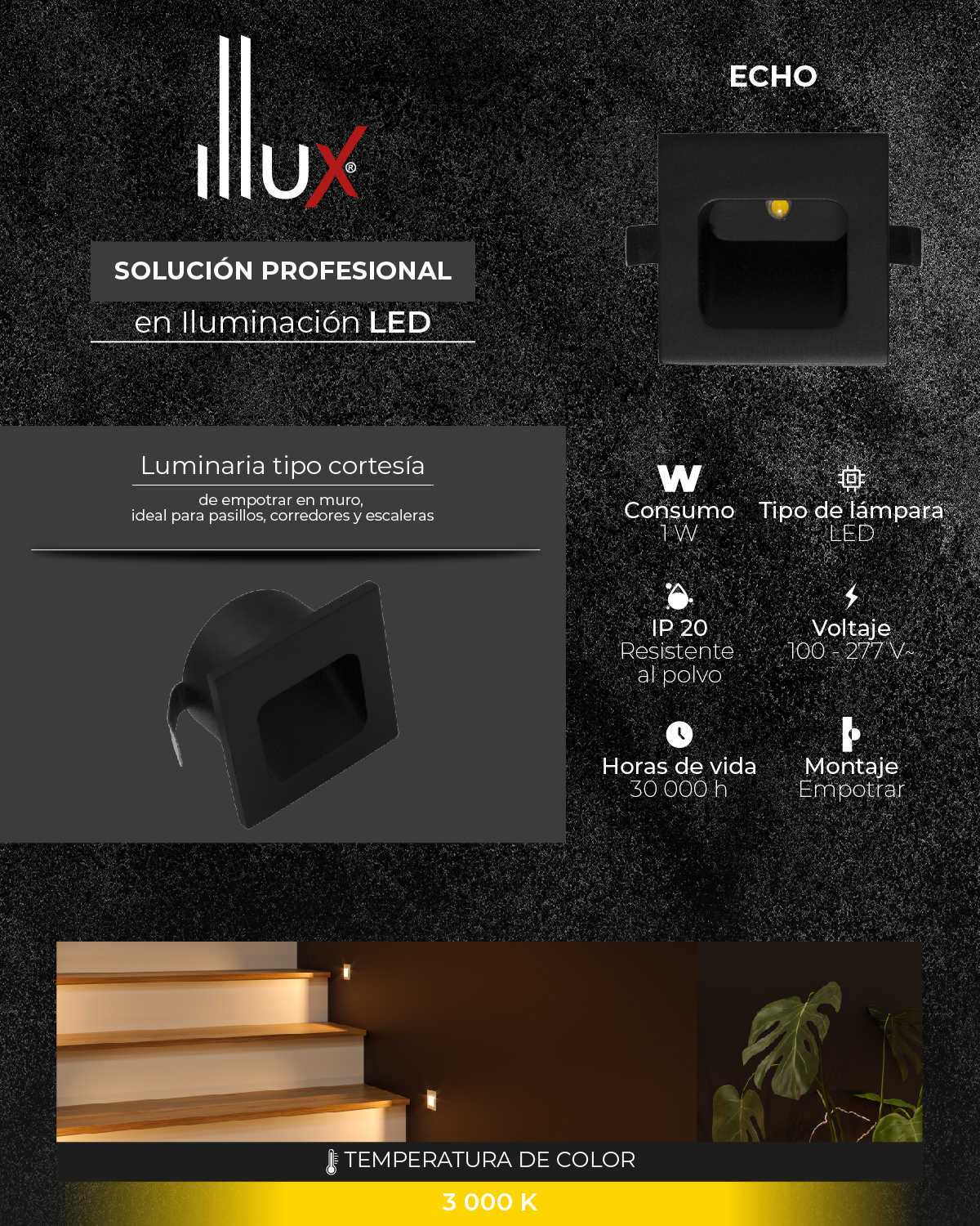 Lámpara Illux empotrada a muro LED de 1W ML-2301 | The Home Depot México