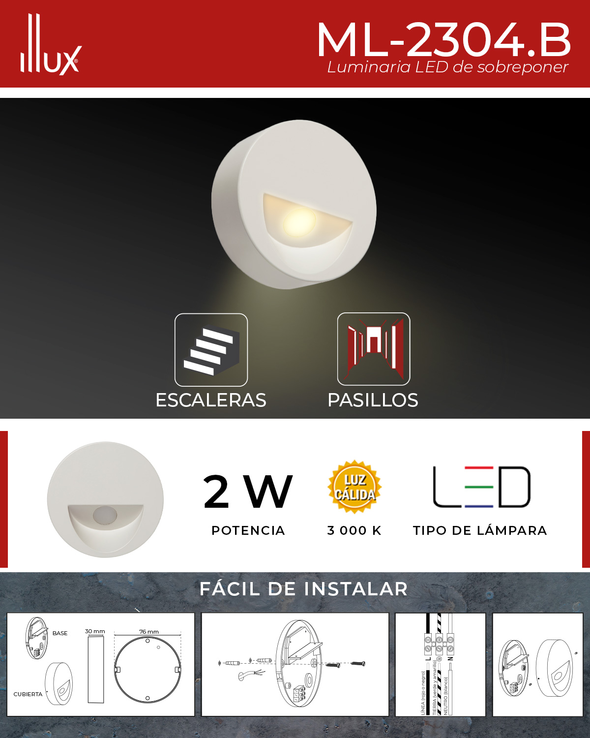 Lámpara Illux de sobreponer LED de 3W, ML-2304 | The Home Depot México