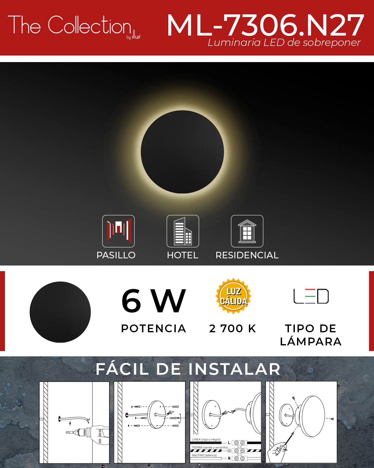 Luminaria LED 6W arbotante para muro ML-7307 | The Home Depot México