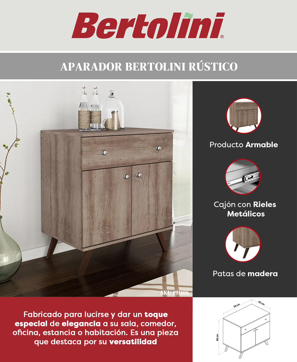APARADOR BERTOLINI RT 3021 RUSTICO | The Home Depot México