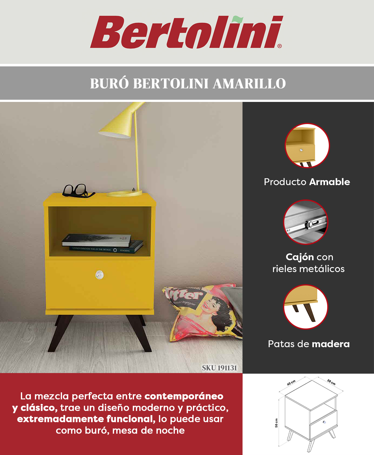 BURO BERTOLINI RT 3019 AMARILLO | The Home Depot México