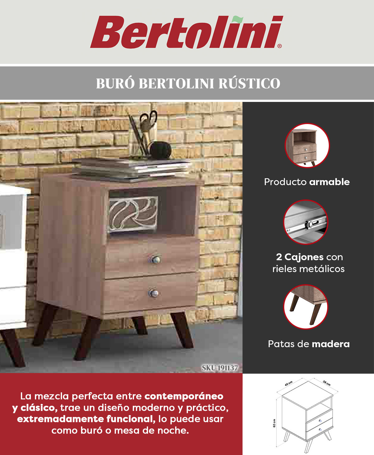 BURO BERTOLINI RT 3103 RUSTICO | The Home Depot México