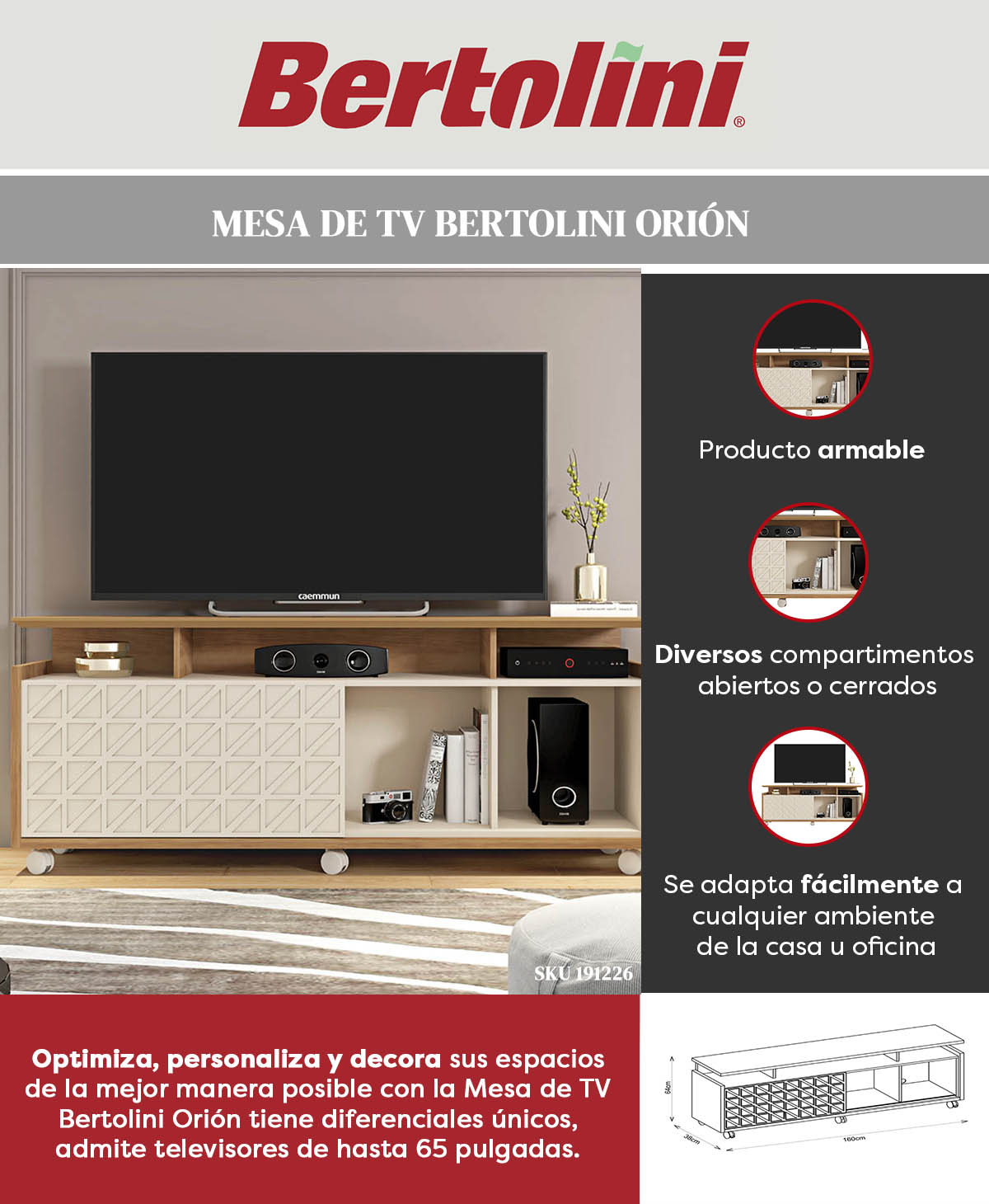 MESA DE TV BERTOLINI ORION BURITI OFF WHITE | The Home Depot México