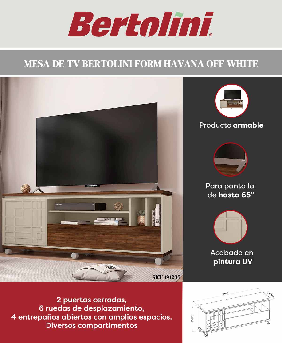 MESA DE TV BERTOLINI FORM HAVANA OFF WHITE | The Home Depot México