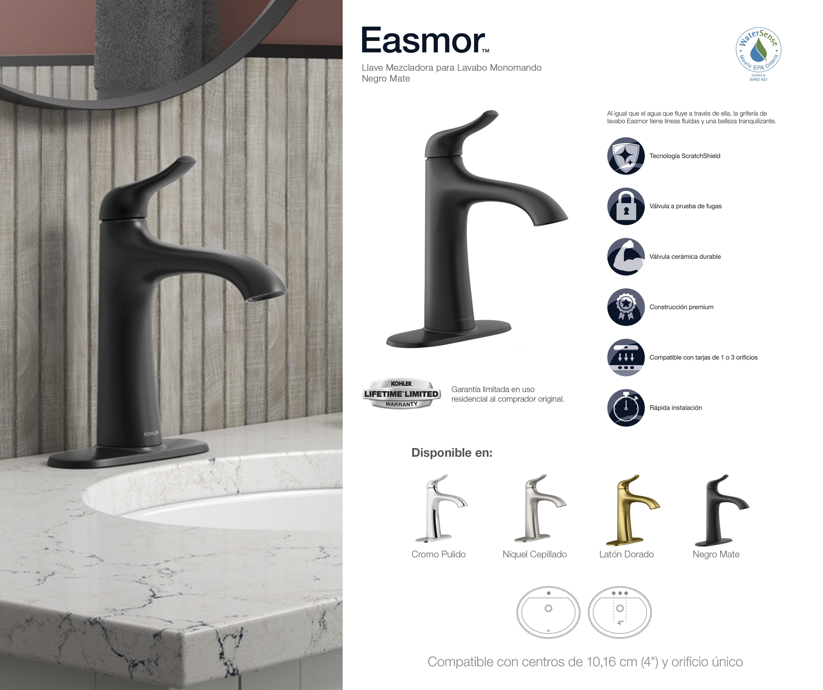 LLAVE MEZCLADORA PARA LAVABO MONOMANDO EASMOR NEGRO MATE | The Home ...