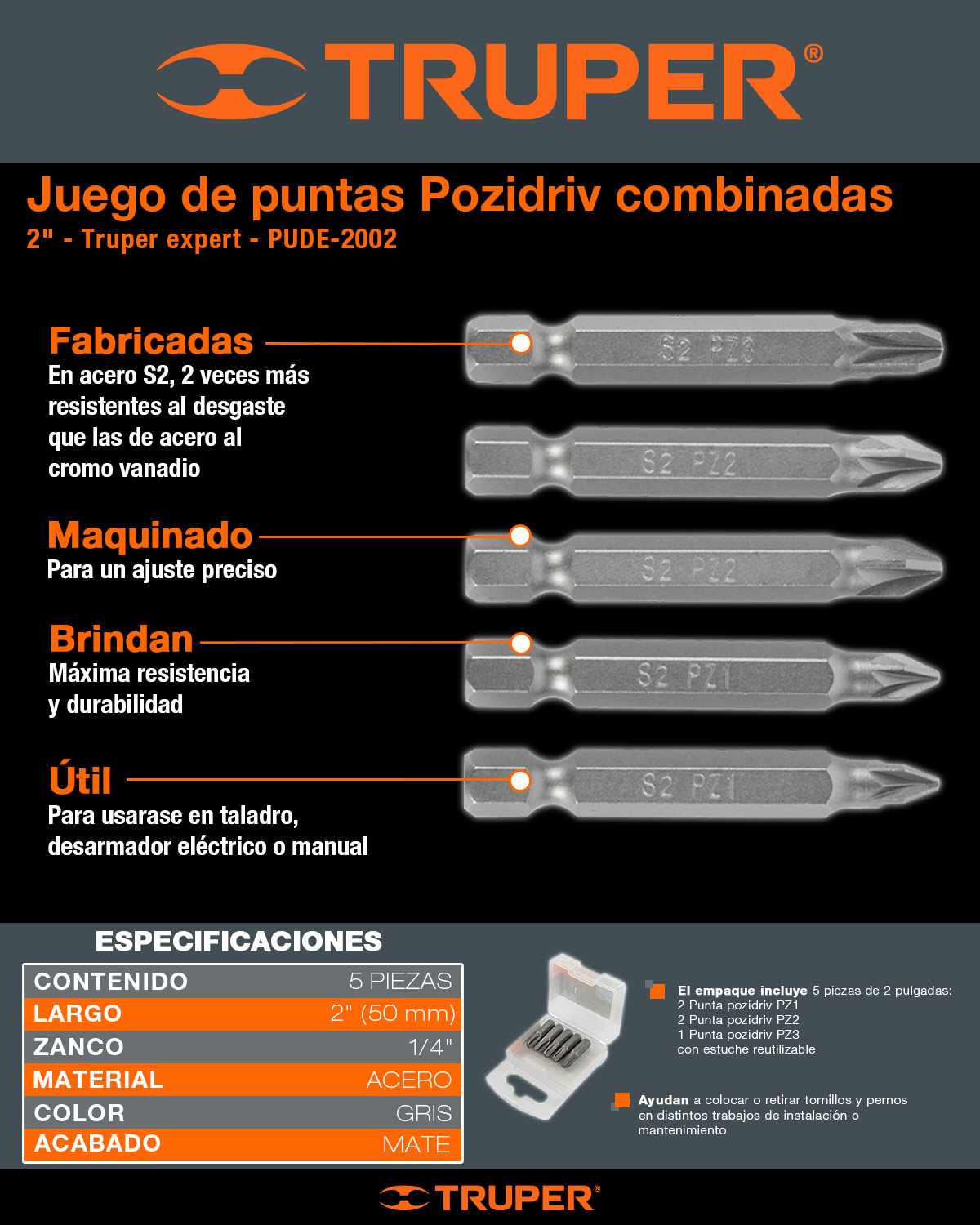 JUEGO DE PUNTAS PARA DESARMADOR ELÉCTRICO O MANUAL 2 PULGADAS ACERO ...