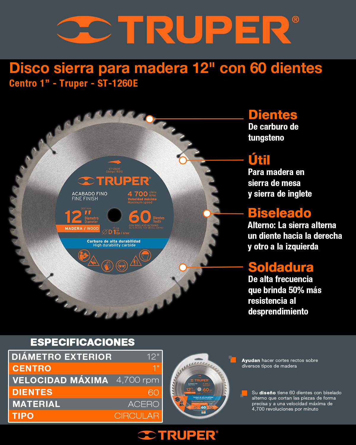 DISCO DE CORTE PARA MADERA DE 12 PULGADAS | The Home Depot México