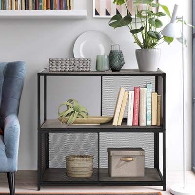 ESTANTERÍA INDUSTRIAL CON RED DE HIERRO 78 X 75 X 30 CM NOGAL | The ...