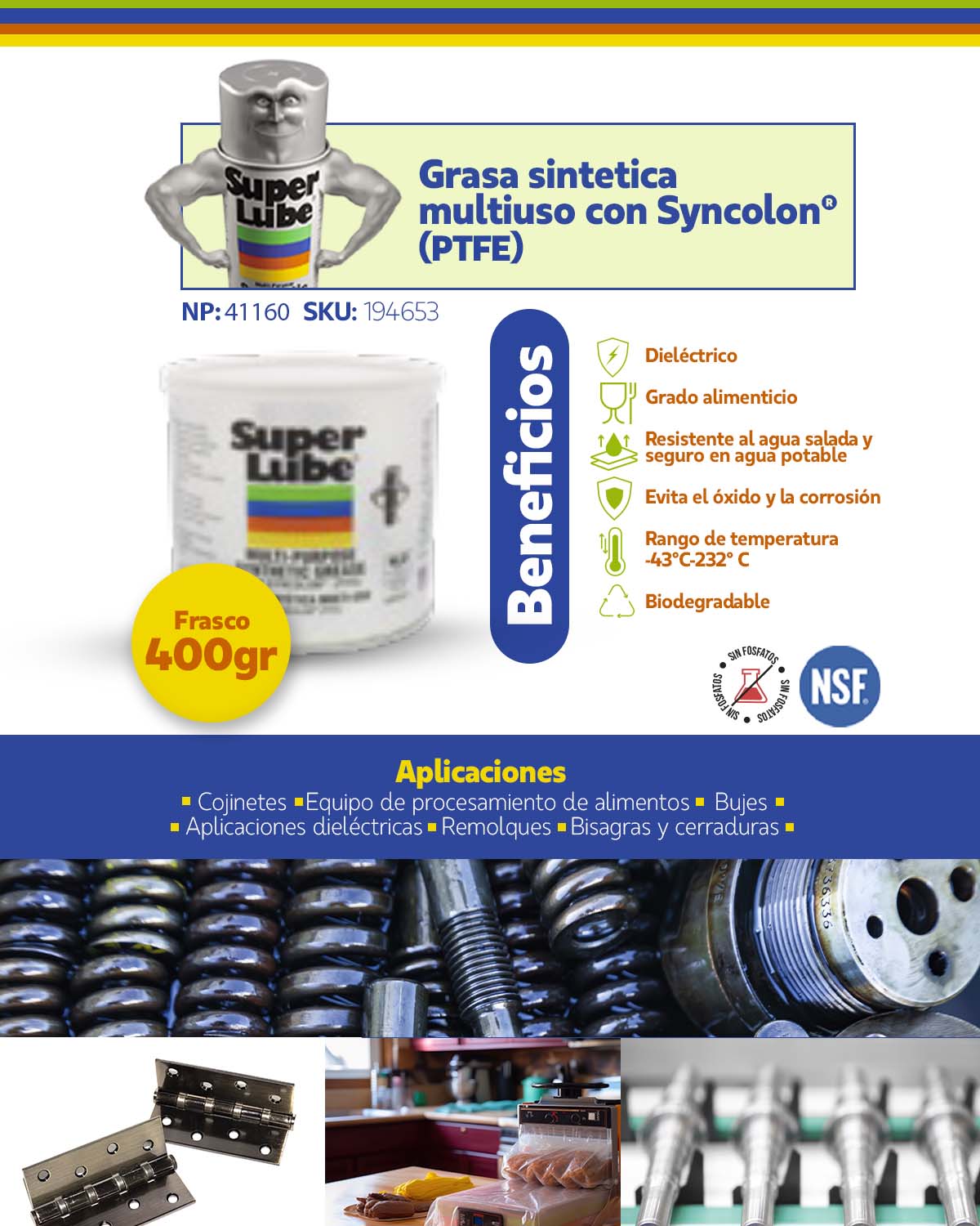 GRASA SINTÉTICA MULTIUSO SUPER LUBE C/SYNCOLON (PTFE) 400 G | The Home ...