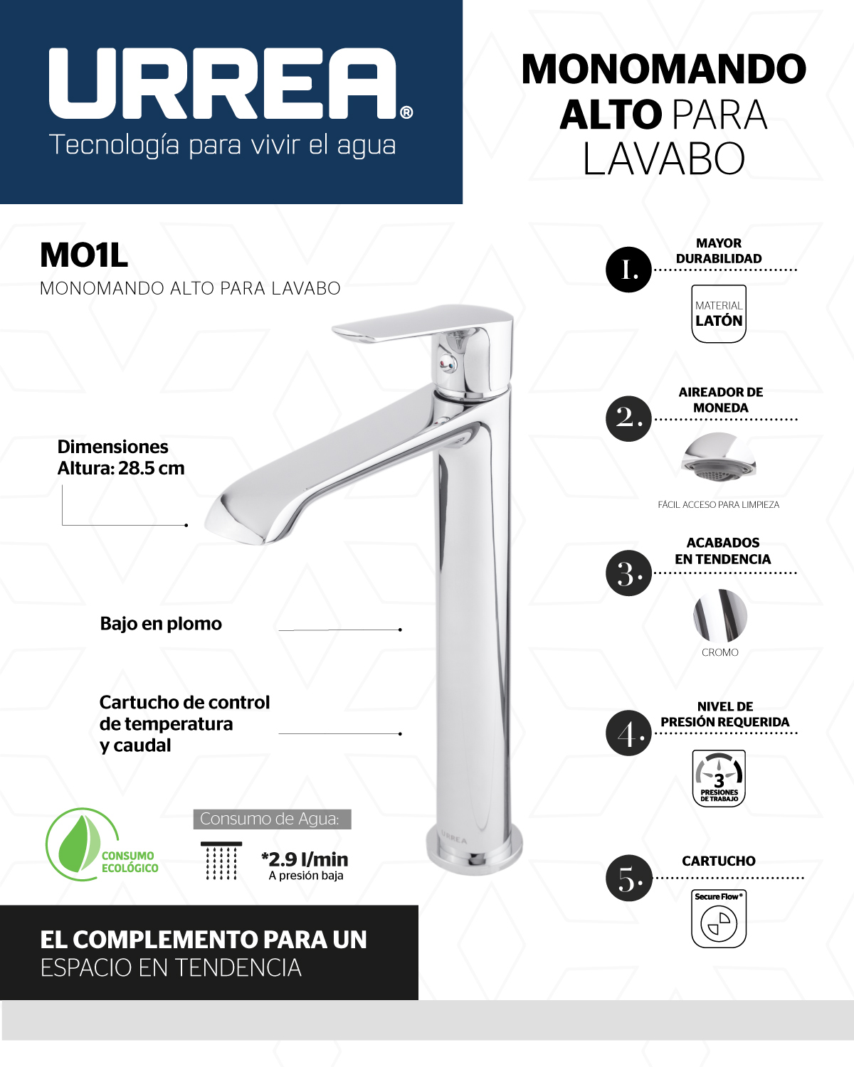 LLAVE MEZCLADORA MONOMANDO 28.5 X 3.5 X 14.8 CM LATÓN | The Home Depot ...