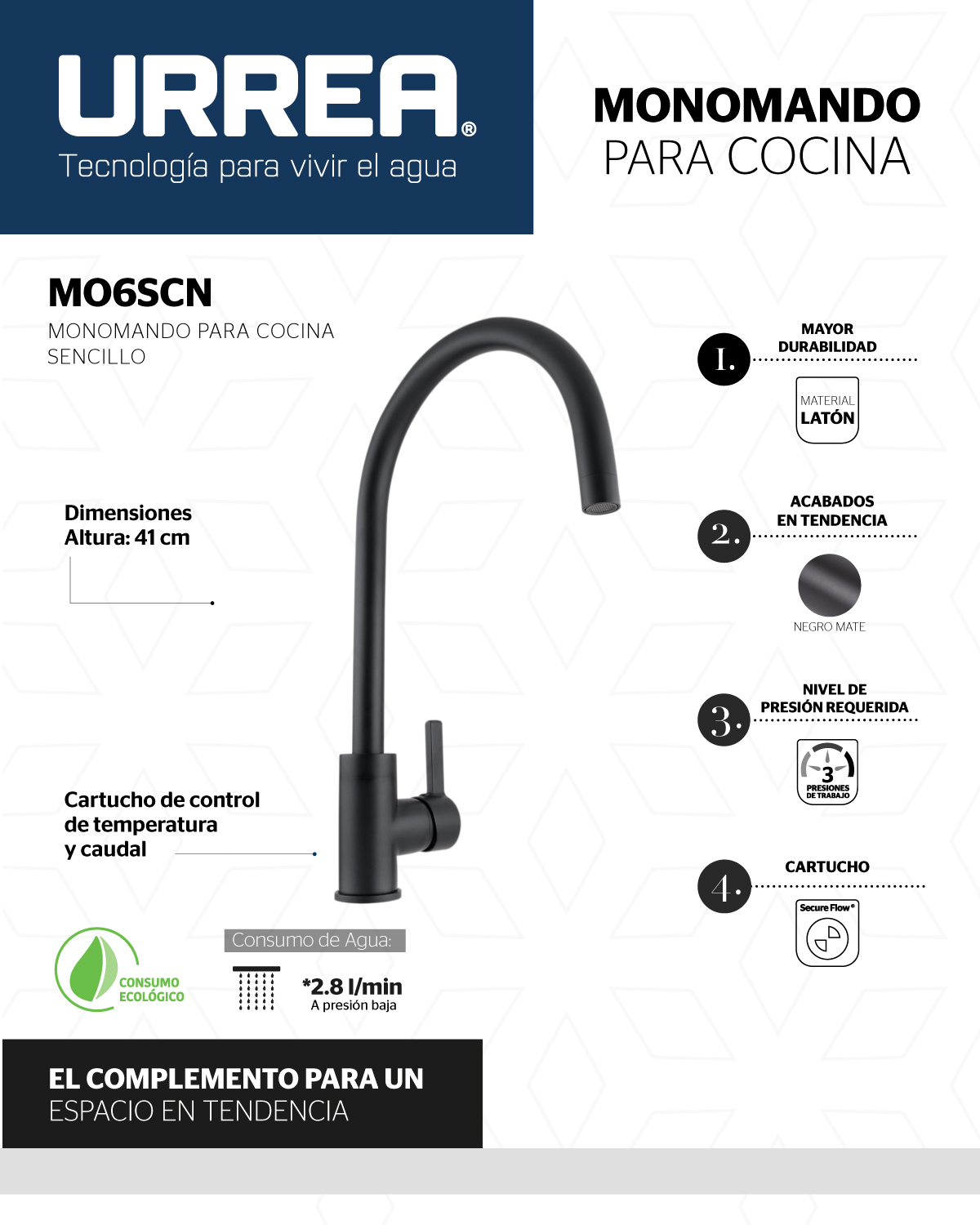 MONOMANDO PARA COCINA SENCILLO NEGRO MATE | The Home Depot México