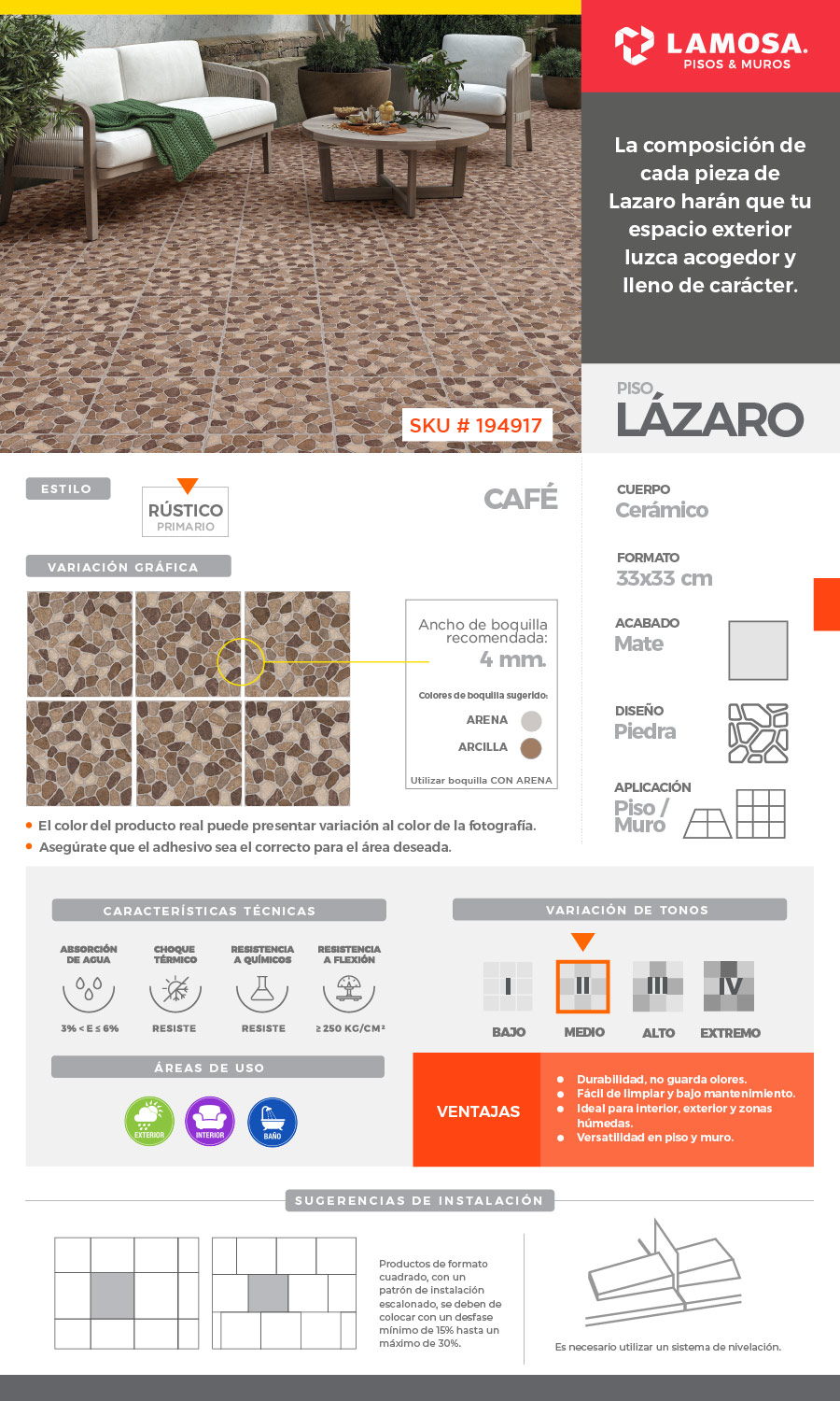 PISO LAZARO 33X33 CAFE 1.76 M2 | The Home Depot México