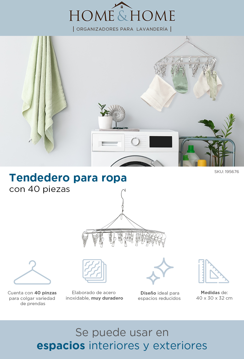 TENDEDERO DE ROPA 32 X 40 X 30 CM HOME & HOME | The Home Depot México