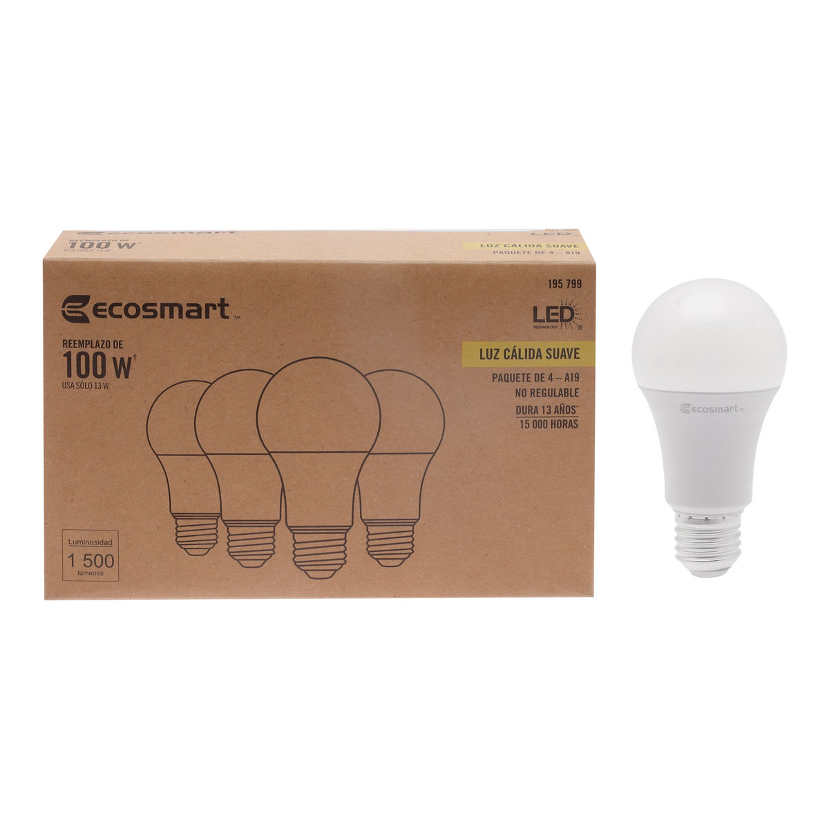 FOCO LED ECOSMART 13 W 1500 LÚMENES LUZ CÁLIDA 4 PIEZAS | The Home ...