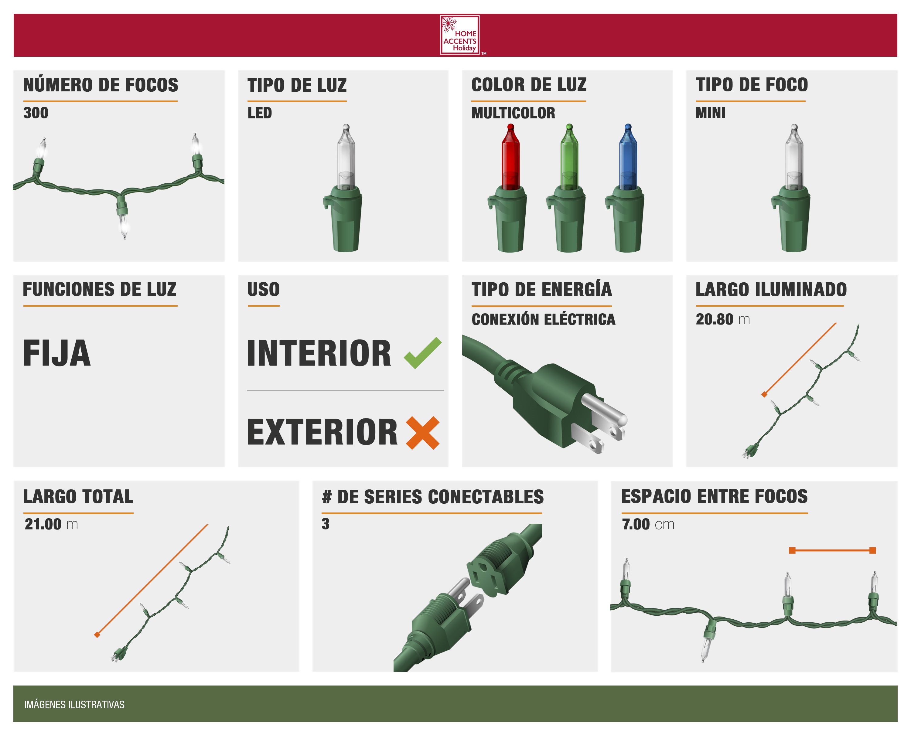 SERIE DE 300 LUCES LED MULTICOLOR 2.1 M | The Home Depot México