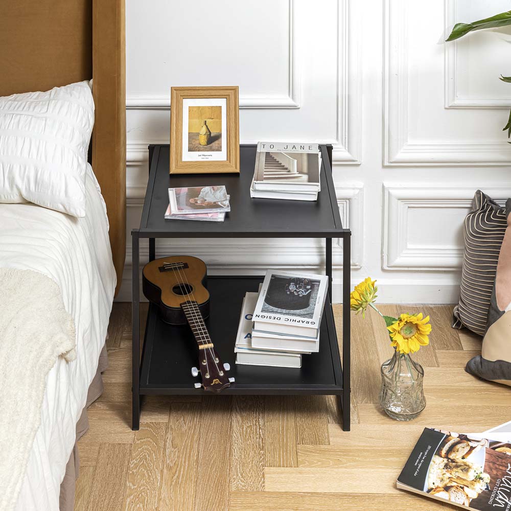 MESA DE NOCHE CON 2 ALMACENAMIENTO NIVELES BURÓS 51X51X51CM NEGRO | The ...