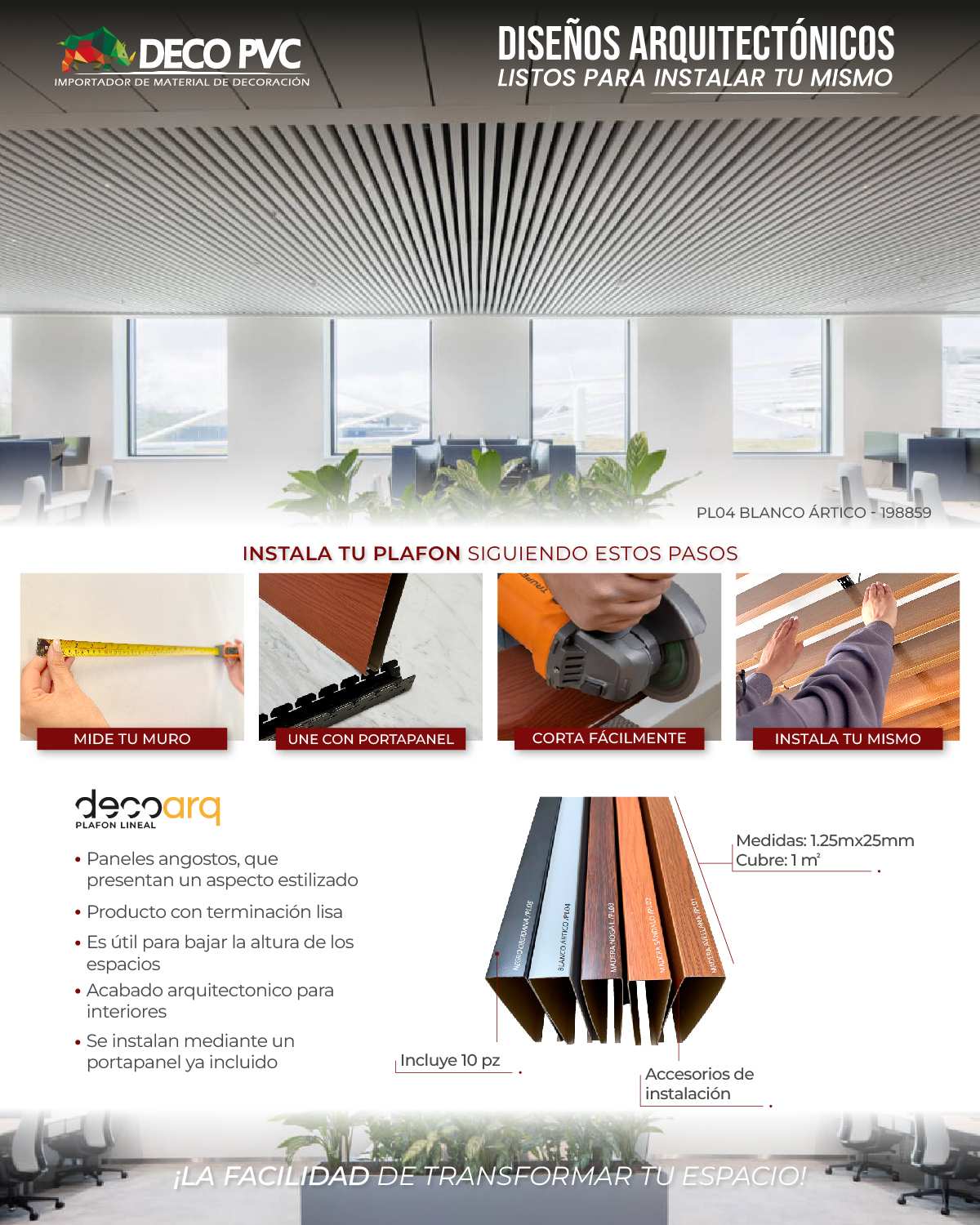 PLAFONES LINEALES, CUBRE 1M2 + ACCESORIO DE INSTALCION | The Home Depot ...