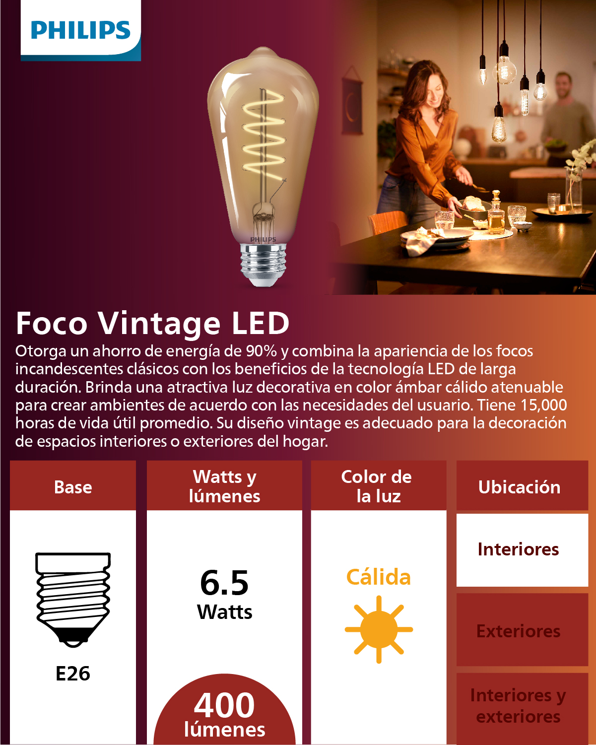 FOCO VINTAGE ST19 6.5 W EQUIVALENTES A 60 W LUZ LED CÁLIDA | The Home ...
