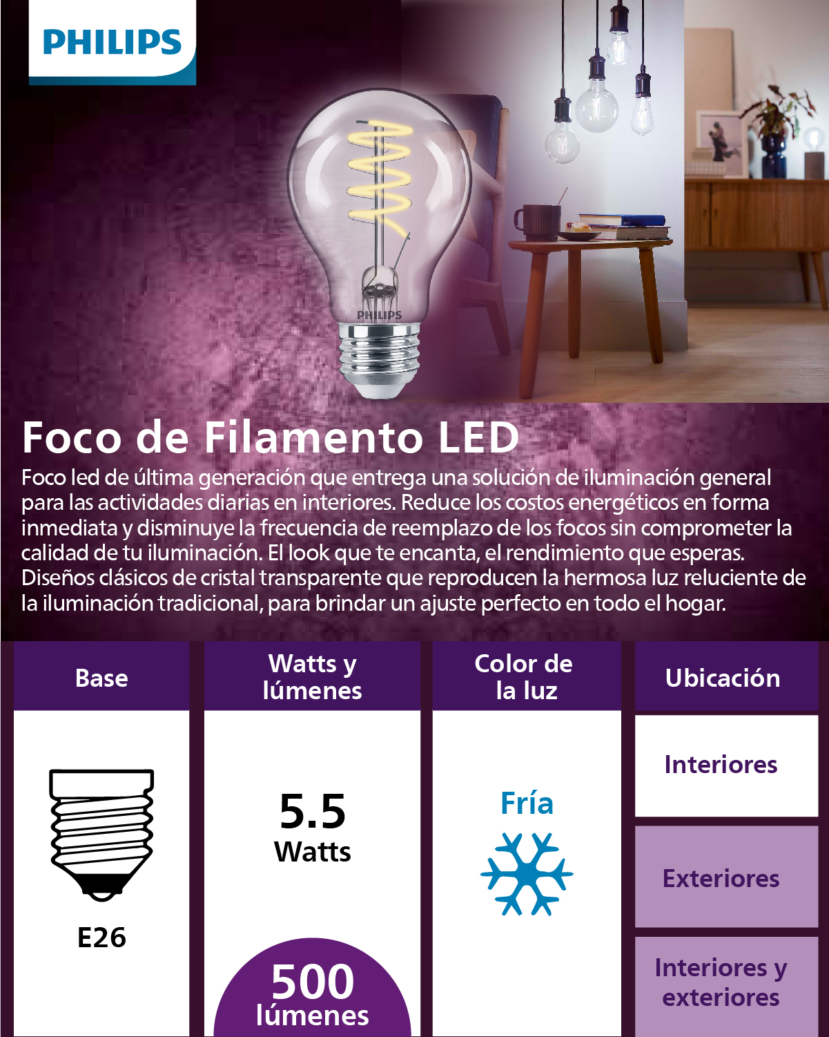 FOCO LED PHILIPS 5.5 W 500 LÚMENES LUZ BLANCA | The Home Depot México