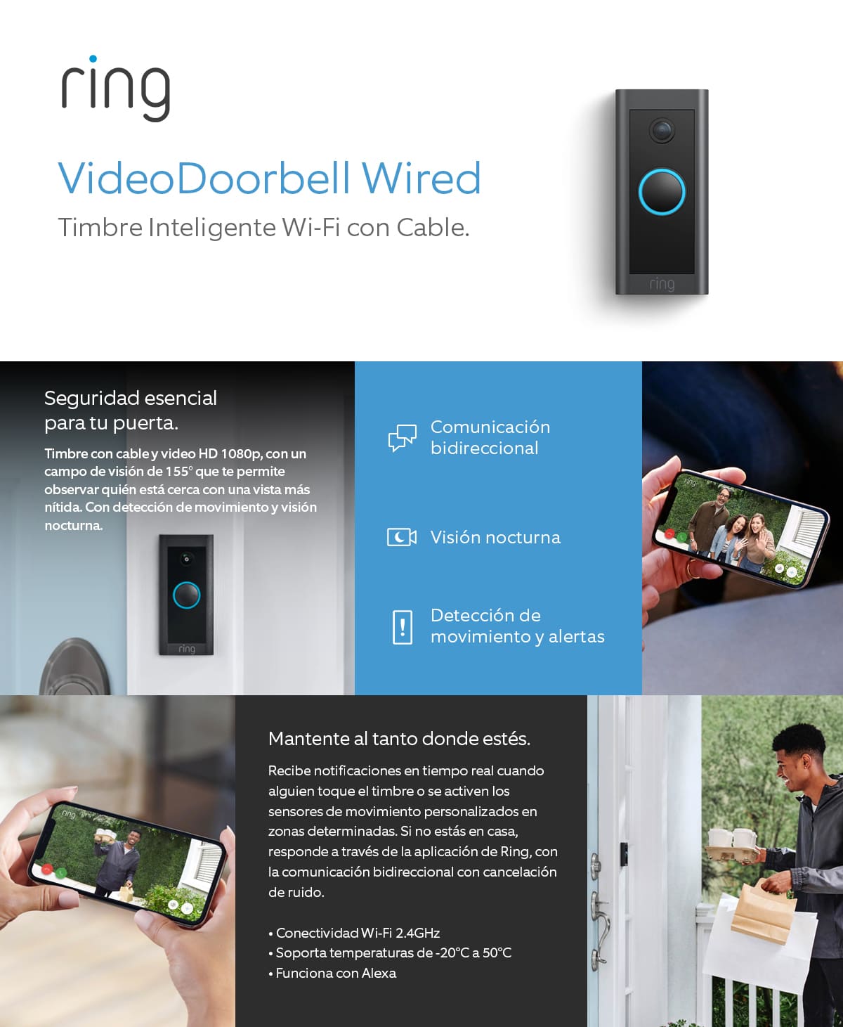 TIMBRE CON VIDEO CÁMARA CABLEADO NEGRO RING | The Home Depot México