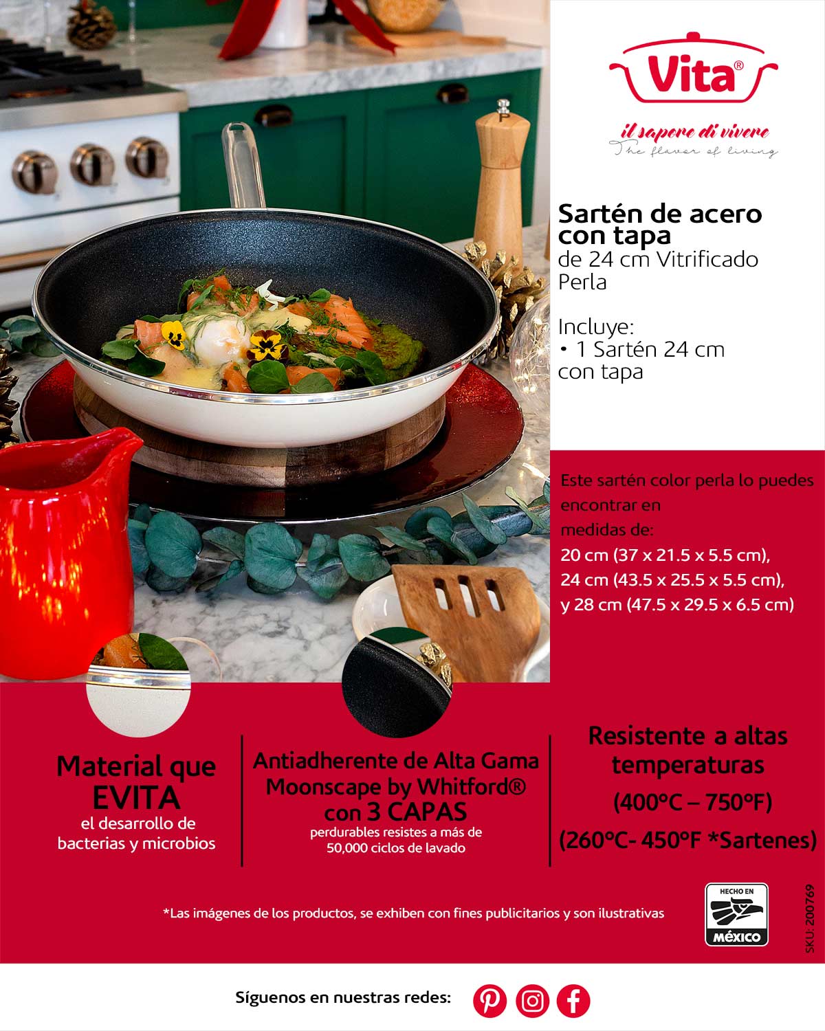 SARTÉN CON TAPA VITA 24CM ACERO VITRIFICADO PERLA | The Home Depot México