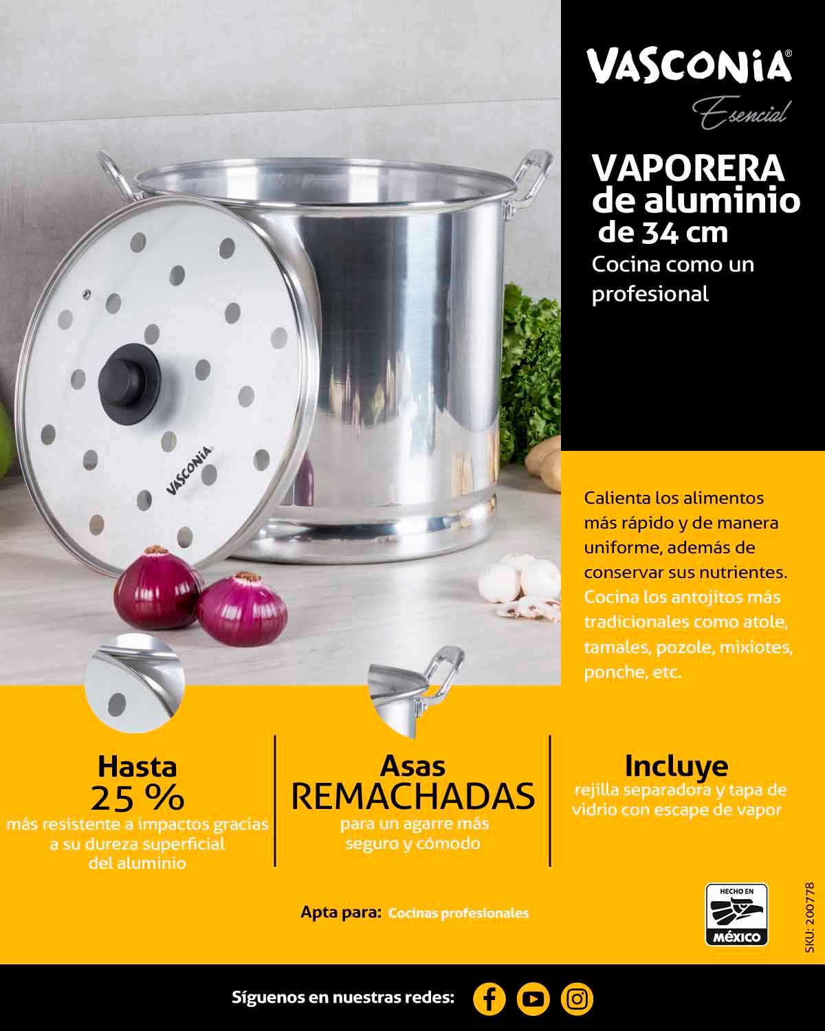 VAPORERA VASCONIA 34CM ALUMINIO Y TAPA DE VIDRIO | The Home Depot México