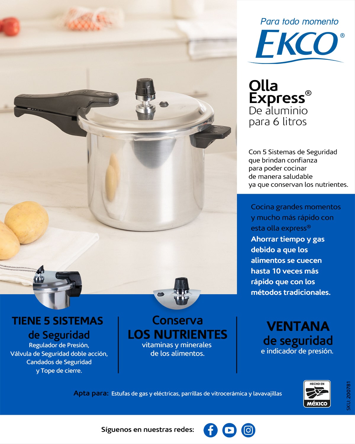 OLLA EXPRESS EKCO CLASSIC DE 6 LITROS DE ALUMINIO | The Home Depot México