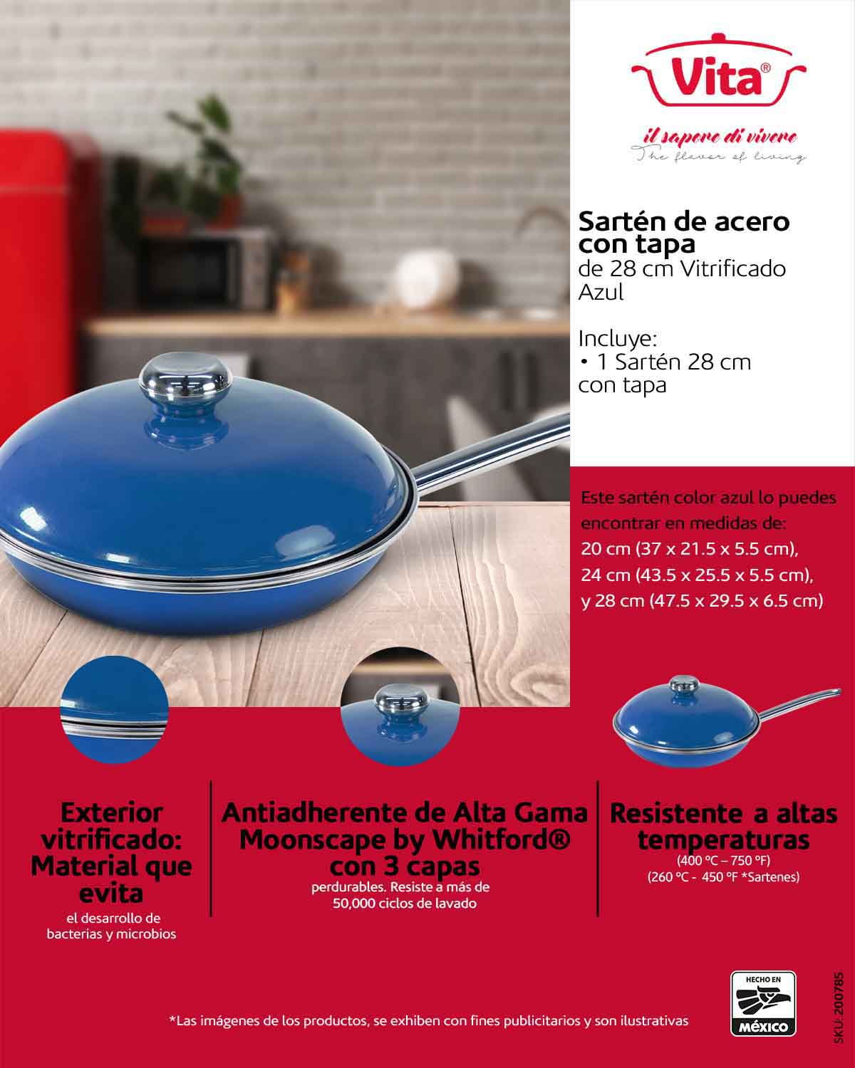 SARTÉN CON TAPA VITA 28CM ACERO VITRIFICADO AZUL | The Home Depot México