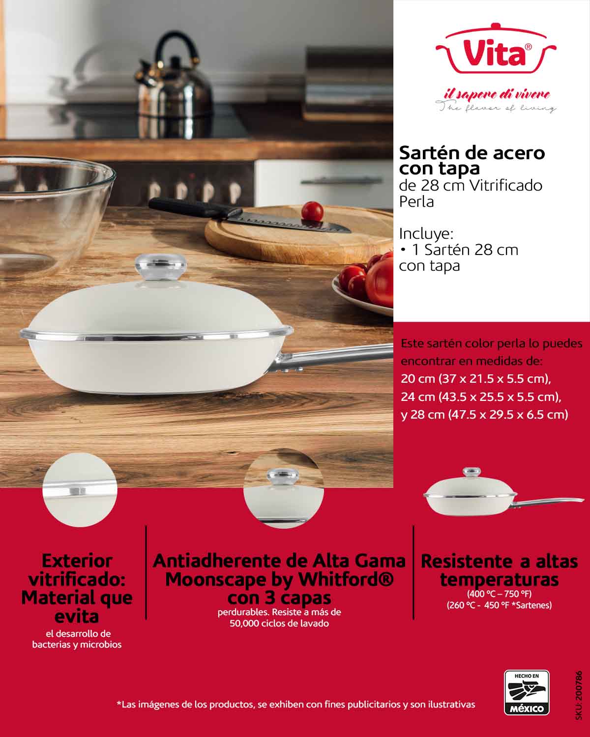 SARTÉN CON TAPA VITA 28CM ACERO VITRIFICADO PERLA | The Home Depot México