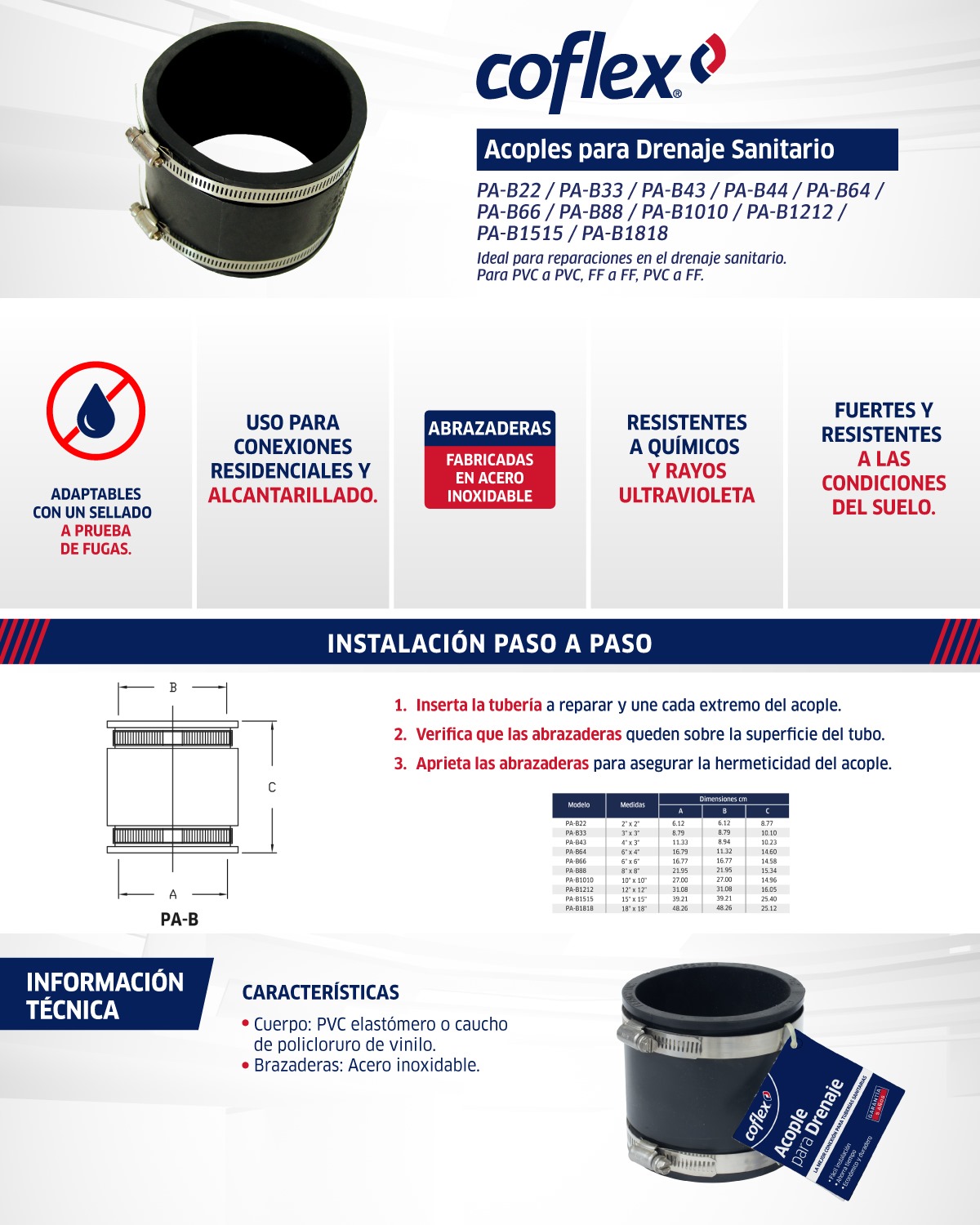 ACOPLE PARA DRENAJE SANITARIO 10 X 10 PULGADAS NEGRO COFLEX | The Home ...