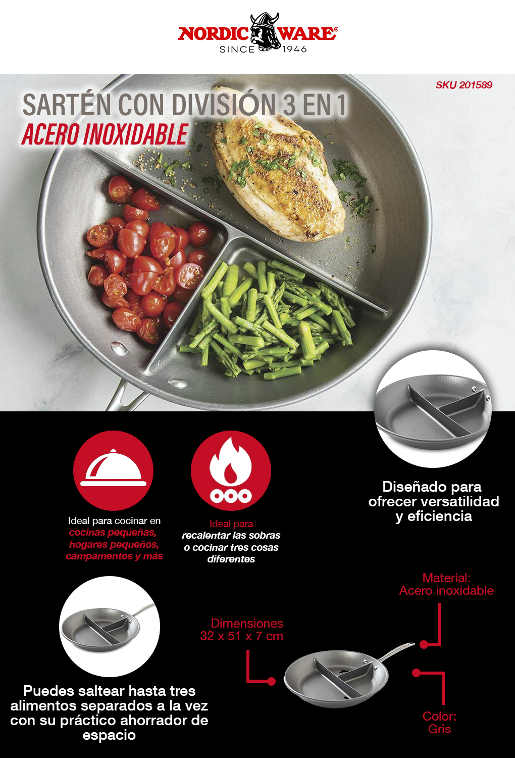 SARTEN CON DIVISION 3 EN 1 ACERO 31CM, NORDICWARE | The Home Depot México