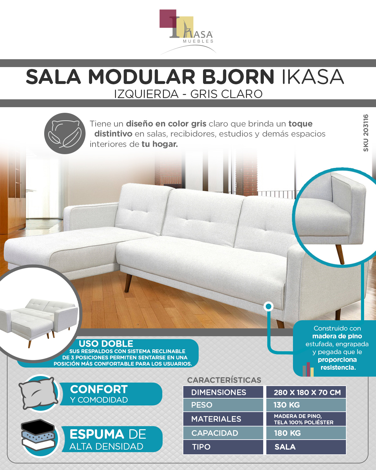 SALA MODULAR BJORN IZQUIERDA | The Home Depot México