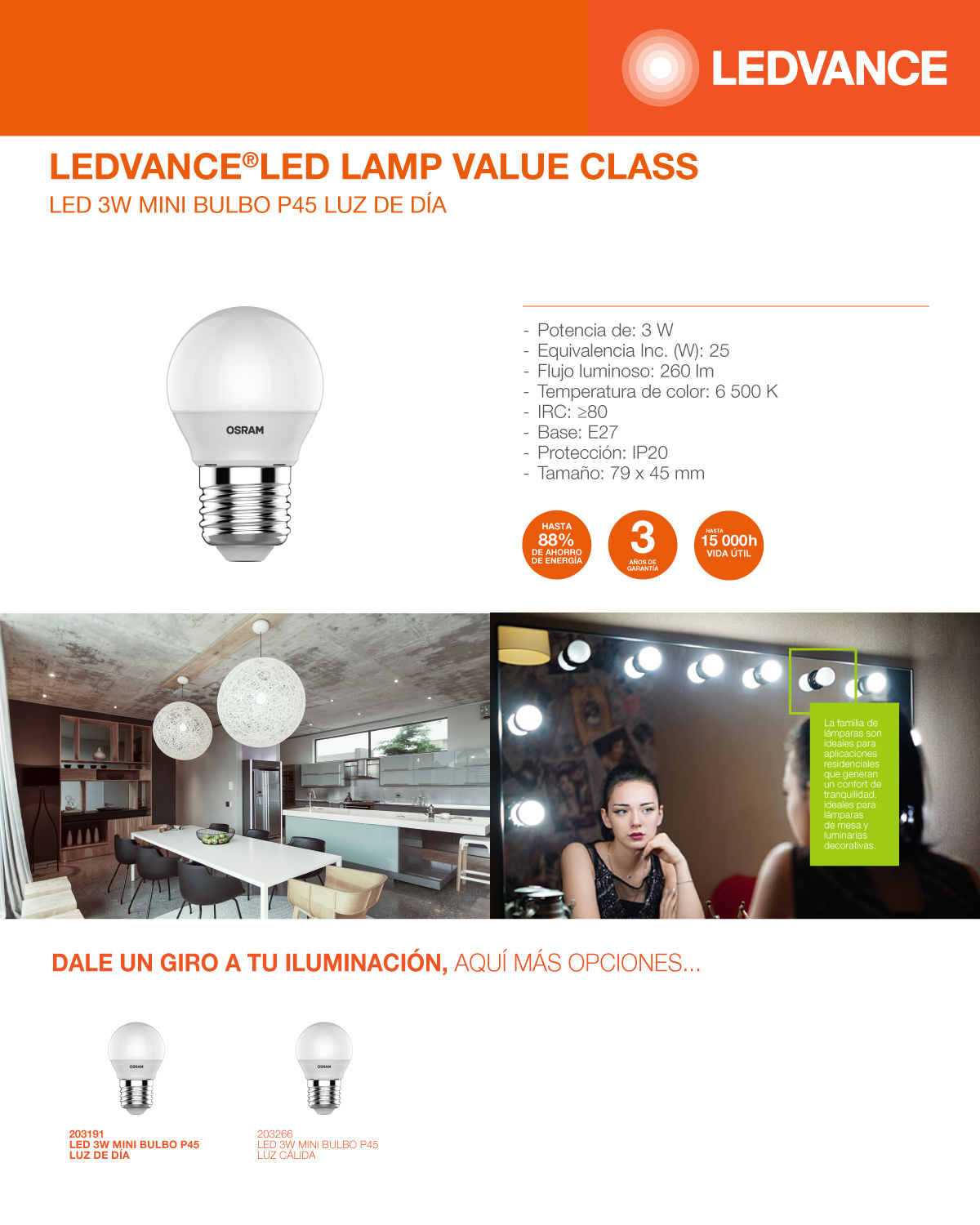 FOCO LED P14 LEDVANCE 3 W 260 LÚMENES LUZ BLANCA FRÍA | The Home Depot México