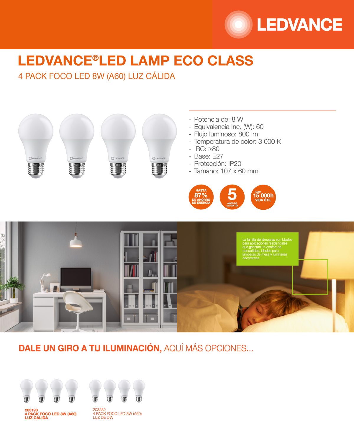 FOCO LED A19 LEDVANCE 8 W 800 LÚMENES LUZ BLANCA CÁLIDA 4 PIEZAS | The ...