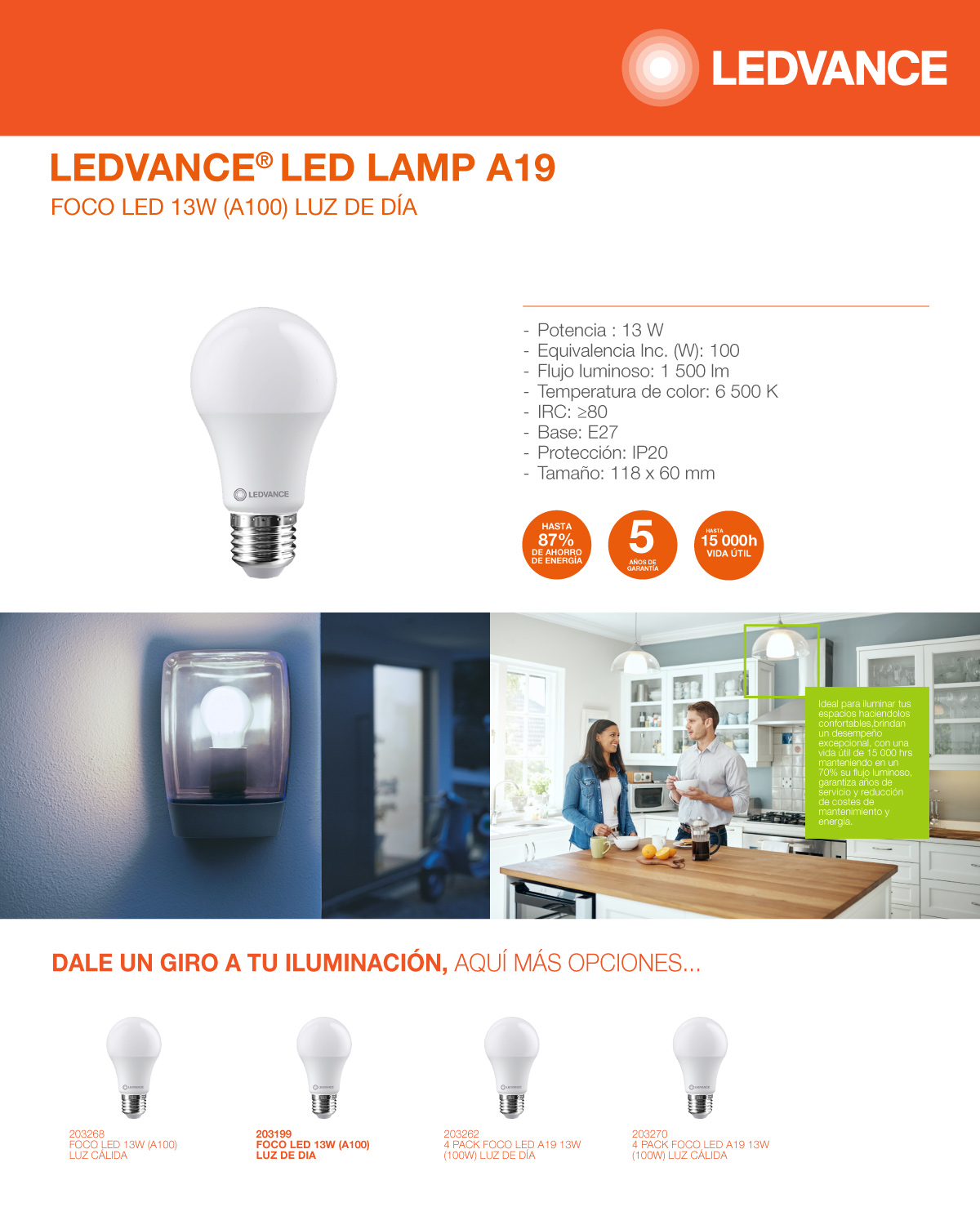 FOCO LED LEDVANCE 13 W 1500 LÚMENES LUZ BLANCA | The Home Depot México
