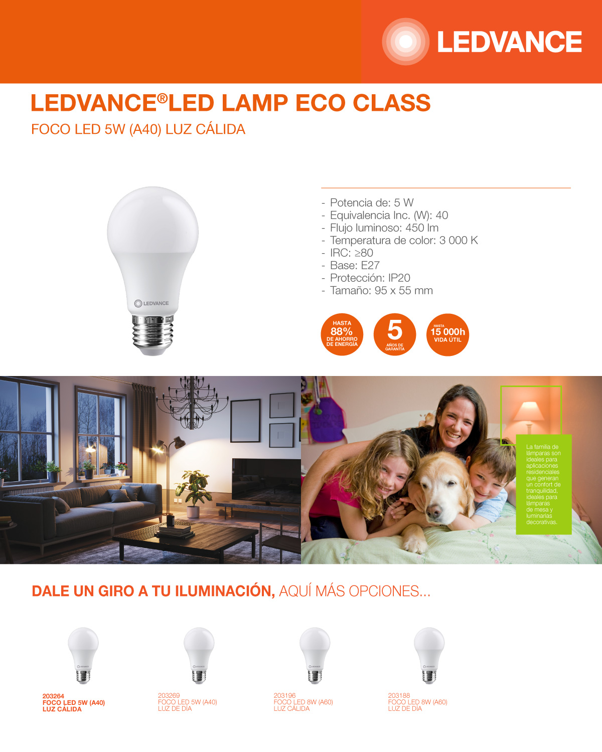 FOCO LED A17 LEDVANCE 5 W 450 LÚMENES LUZ BLANCA CÁLIDA | The Home ...