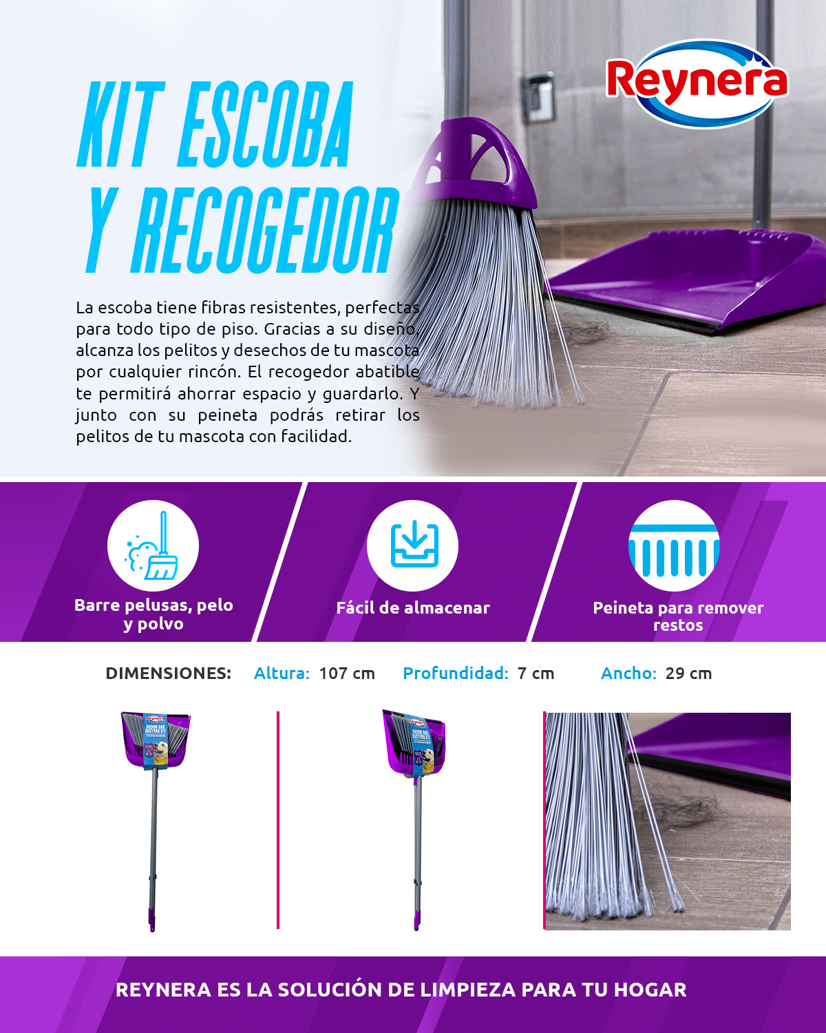 KIT DE ESCOBA CON RECOGEDOR PLÁSTICO MORADO .668 KG | The Home Depot México