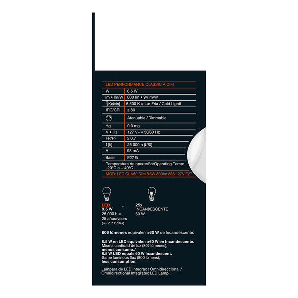 FOCO LED A19 ATENUABLE 8.5W (60W) LUZ FRIA | The Home Depot México